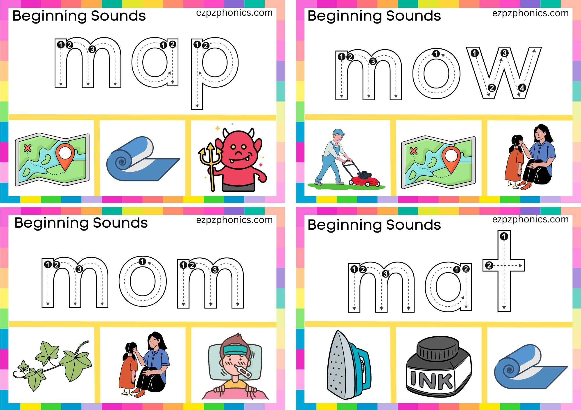 Letter M Trace The Word And Clip The Correct Image Group 1 - ezpzphonics.com